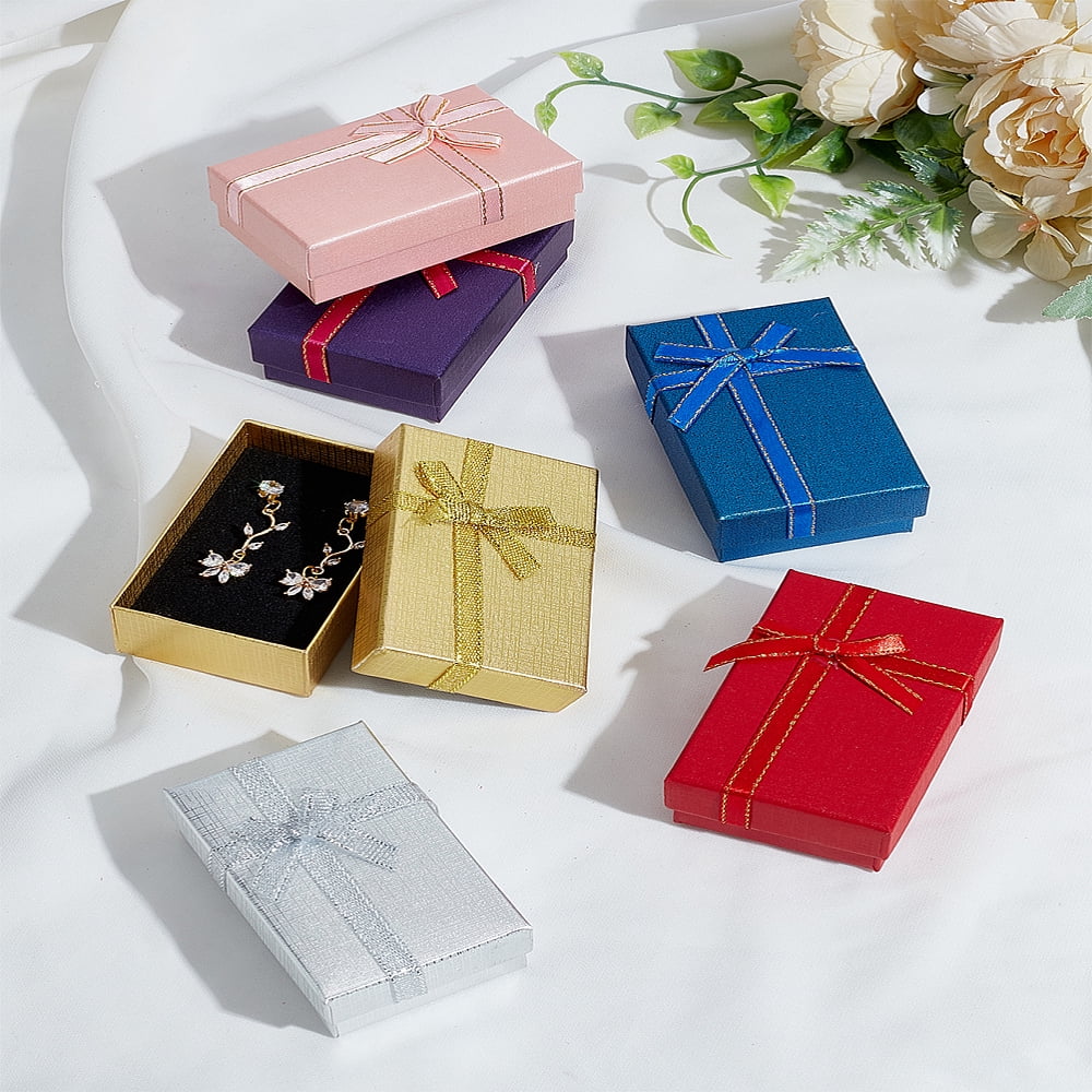 6Pcs 6 Colors Paper Storage Gift Boxes Ribbon Bowknot Case with Sponge ...