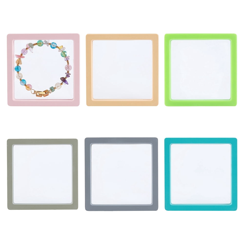 6Pcs 6 Colors Plastic Transparent 3D Floating Frame Display for Ring ...