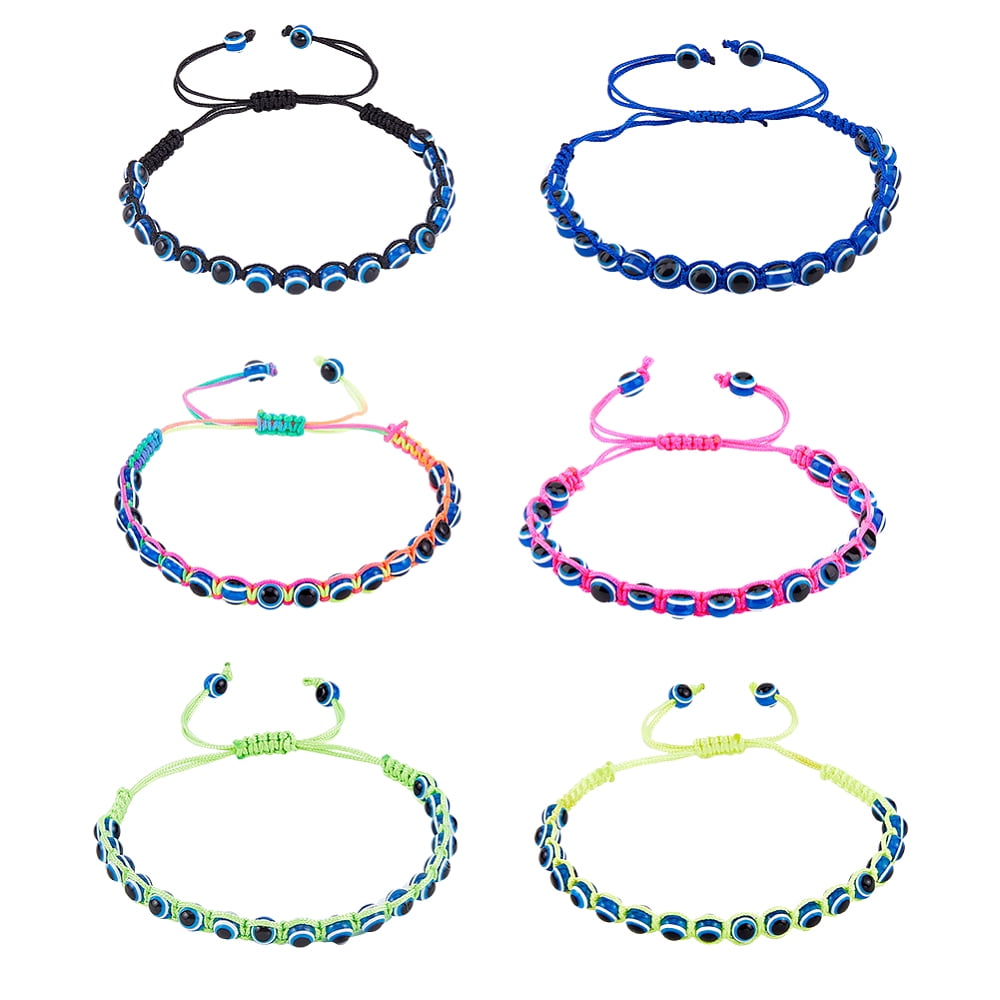 6Pcs 6 Colors Resin Bead Bracelets Set Polyester Adjustable Bracelets ...