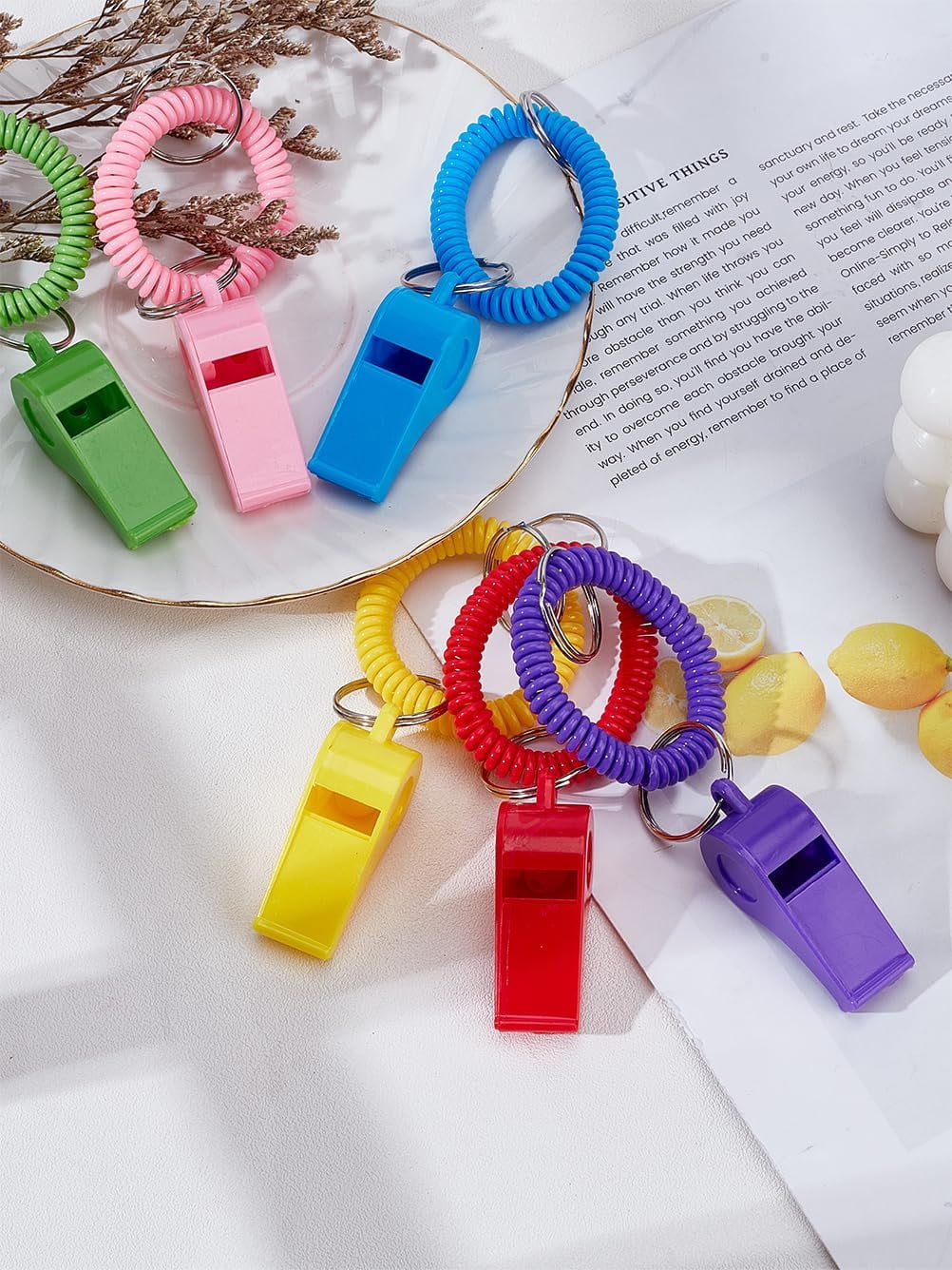 6Pcs 6 Colors Sport Whistle with Bracelet Loud Clear Plastic Whistles ...