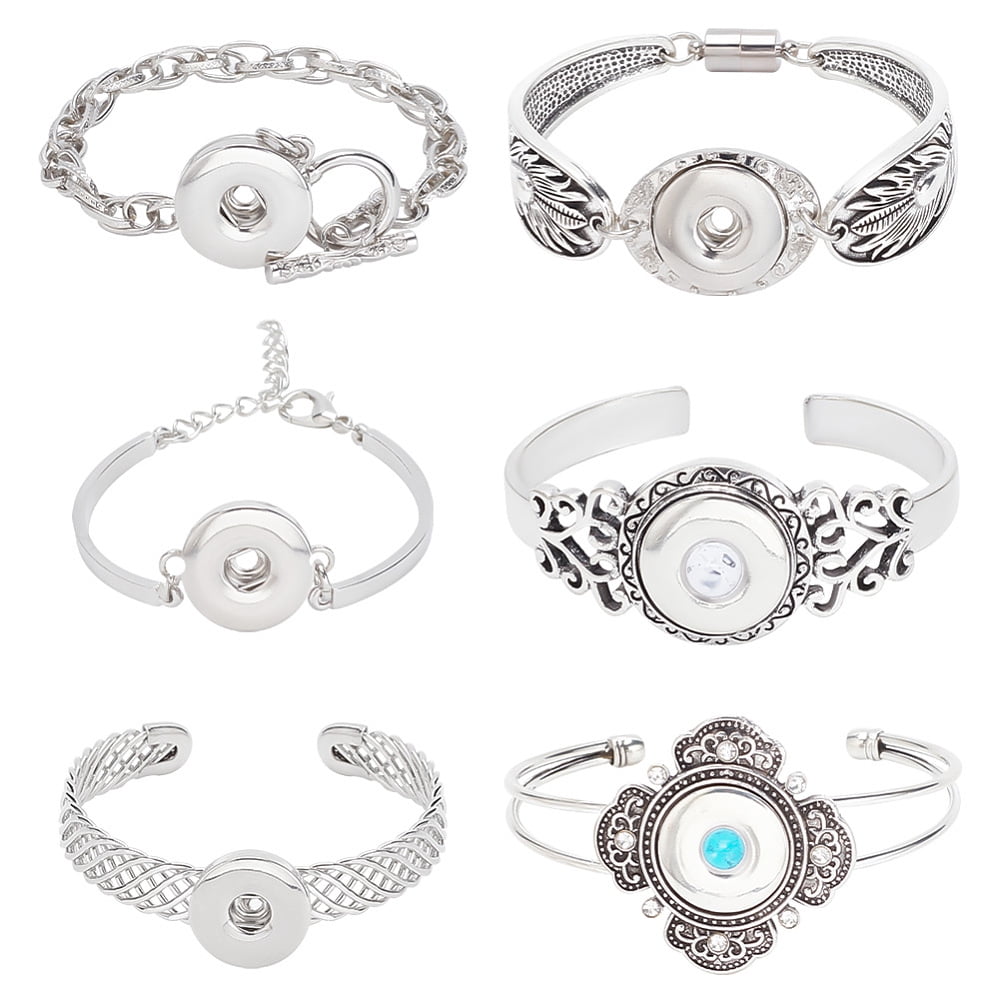 6Pcs 6 Style Alloy Interchangeable Snap Link Cuff Bangles Charm ...