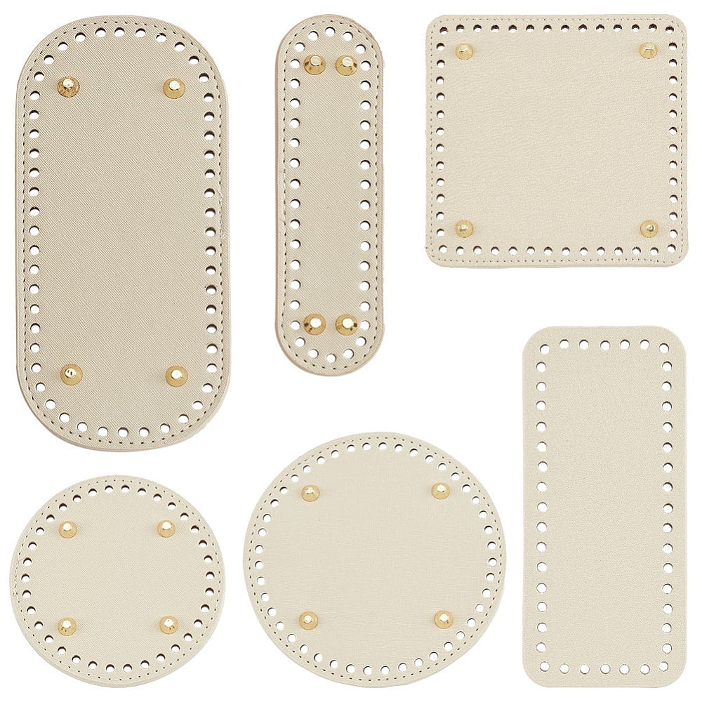 6Pcs 6 Style Flat Round PU Leather Knitting Crochet Bags Nail Bottom ...