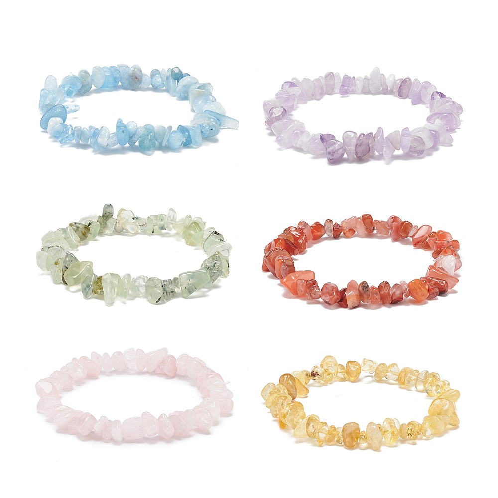 6Pcs 6 Style Natural Mixed Gemstone Chips Stretch Bracelets Set Theme ...