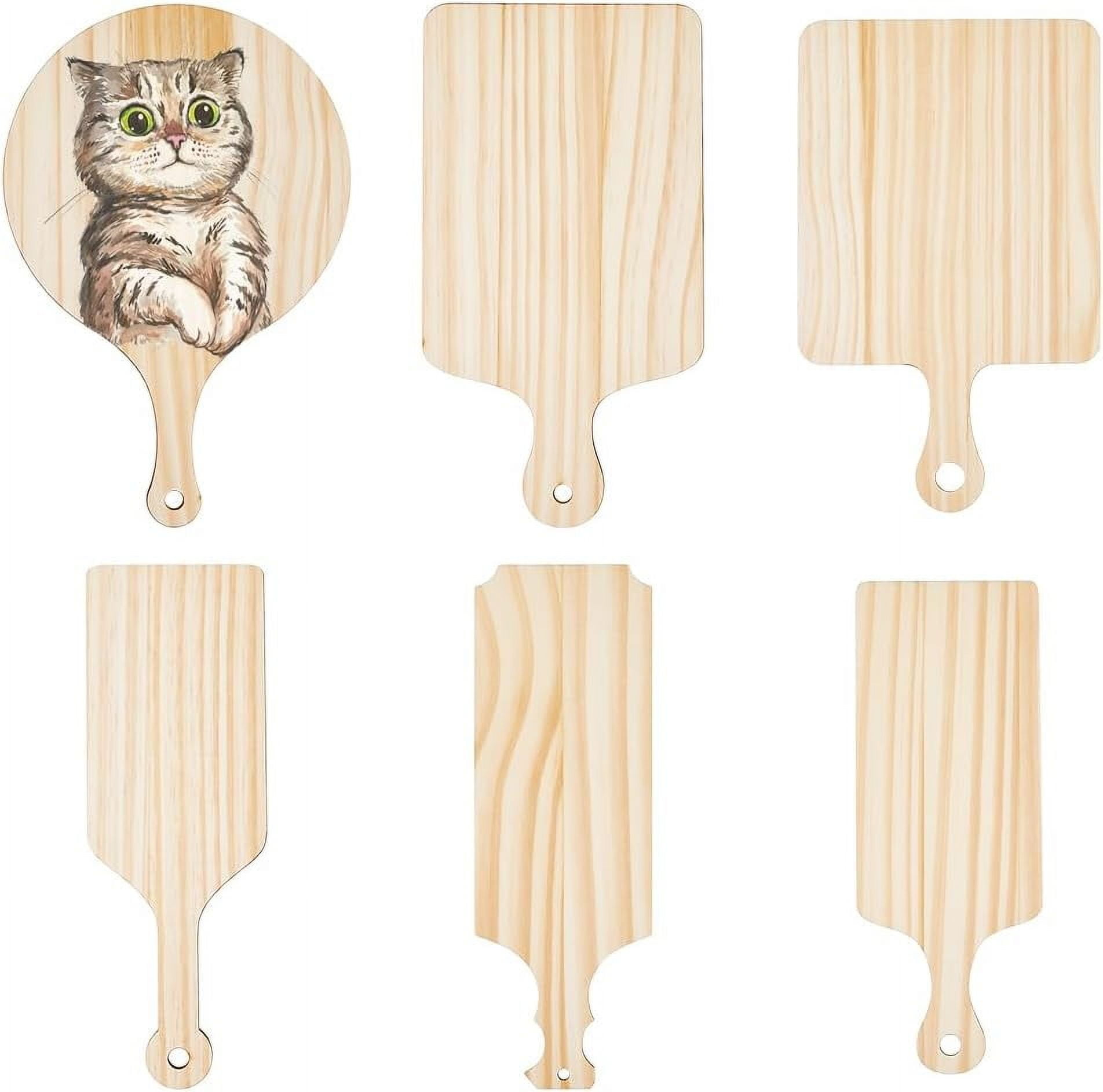 6Pcs 6 Style Unfinished Wood Craft Board with Handle Rectangle Wood ...
