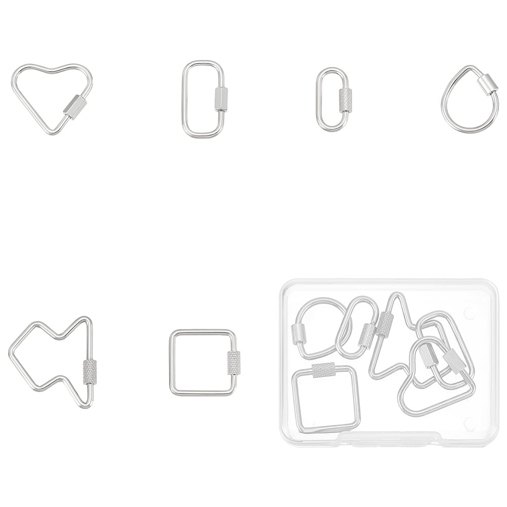 6Pcs 6 Styles 304 Stainless Steel Screw Carabiner Lock Charms Metal ...