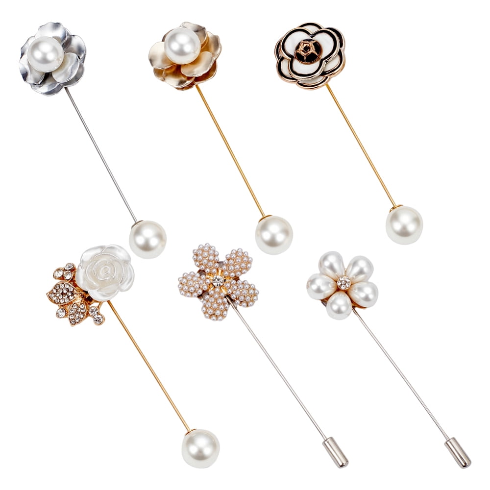 6Pcs 6 Styles Alloy Brooch Pins Flower with Resin Light Gold 78~83x22.5 ...