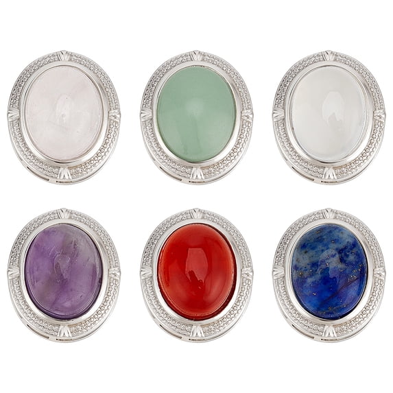 6Pcs 6 Styles Brass Pave Natural Amethyst & Rose Quartz & White Agate ...