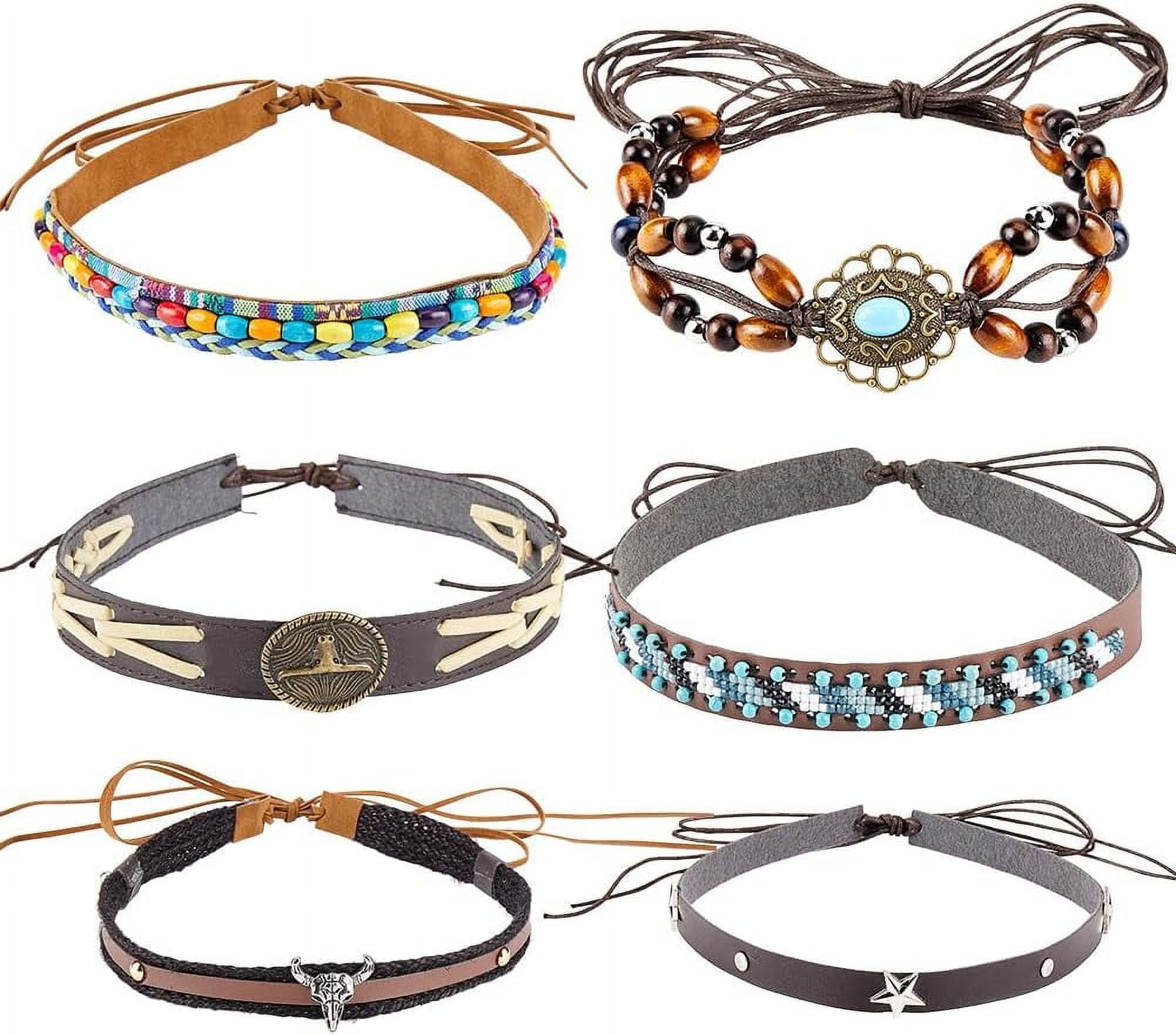 6Pcs 6 Styles Ethnic Style Flat Adjustable Hat Band for Cowboy Hat Bend ...