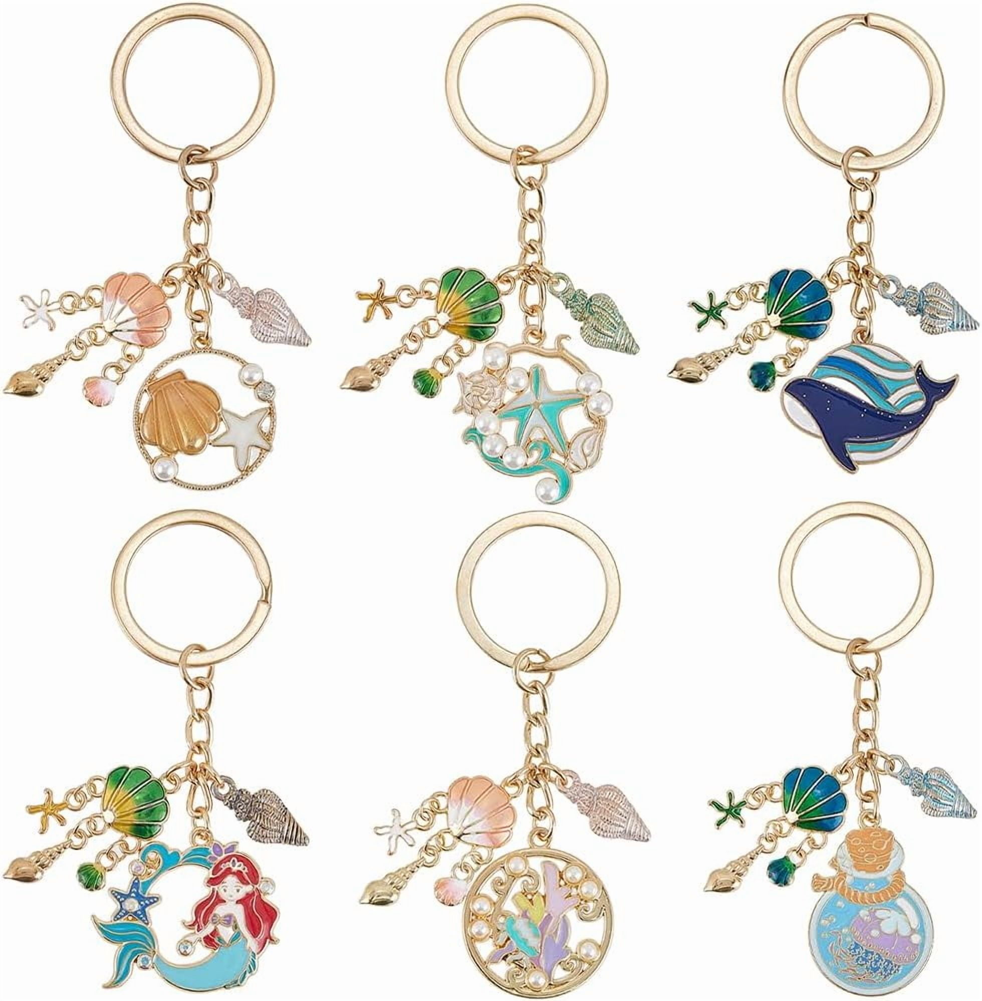 6Pcs 6 Styles Ocean Themed Keychains Sea Shell Keychain Summer Large ...