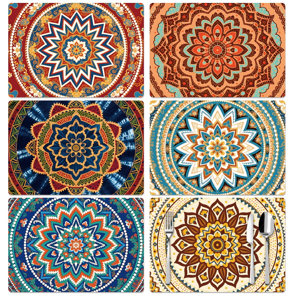 6Pcs 6 Styles Plastic Placemat Table Mat Hot Pads Rectangle Floral ...