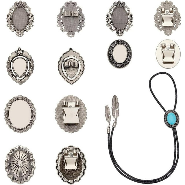 6Pcs 6 Styles Tibetan Style Zinc Alloy Bolo Tie Slides Clasp Cabochon ...