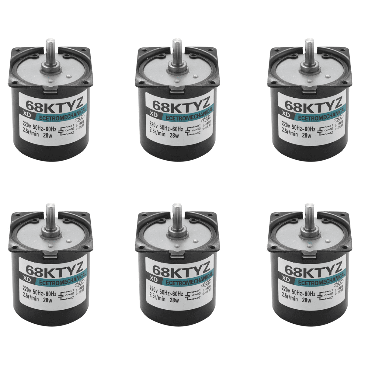 6Pcs 68Ktyz Mini Gear Motor Ac 220V 28W 2.5R/Min Large Torque Permanent ...