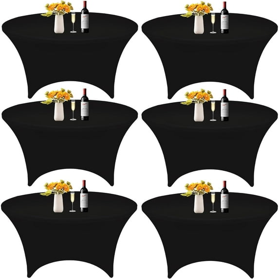 6Pcs 6FT Black Round Spandex Tablecloth 72 inch Stretchable Table Cover ...