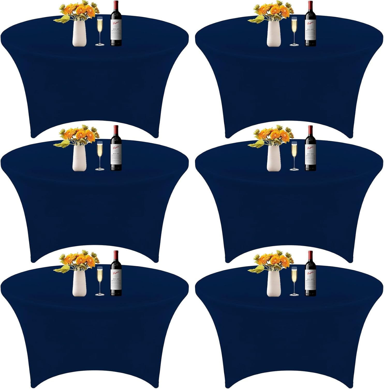 6Pcs 6FT Navy Blue Round Spandex Tablecloth 72 inch Stretchable Table ...