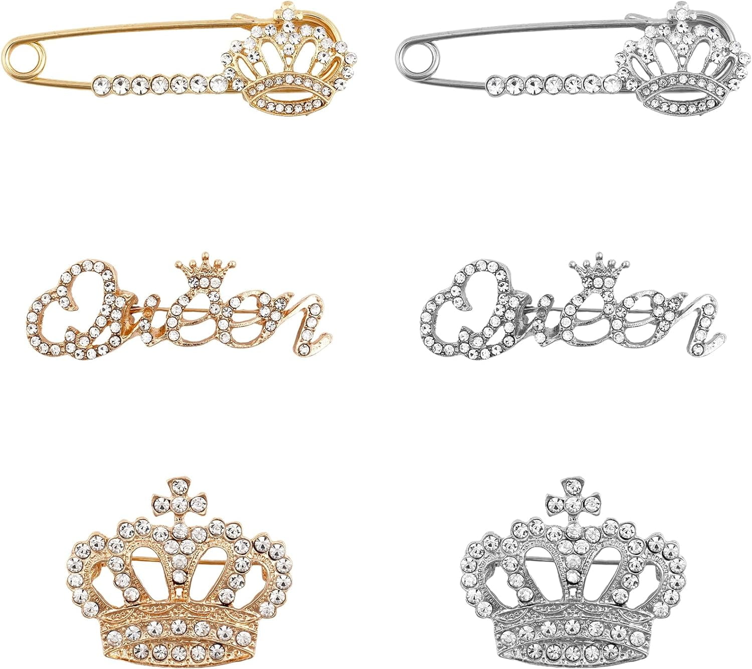 6Pcs 6Styles Crown Brooch Pins Crystal Rhinestone Crown Pin Vintage ...