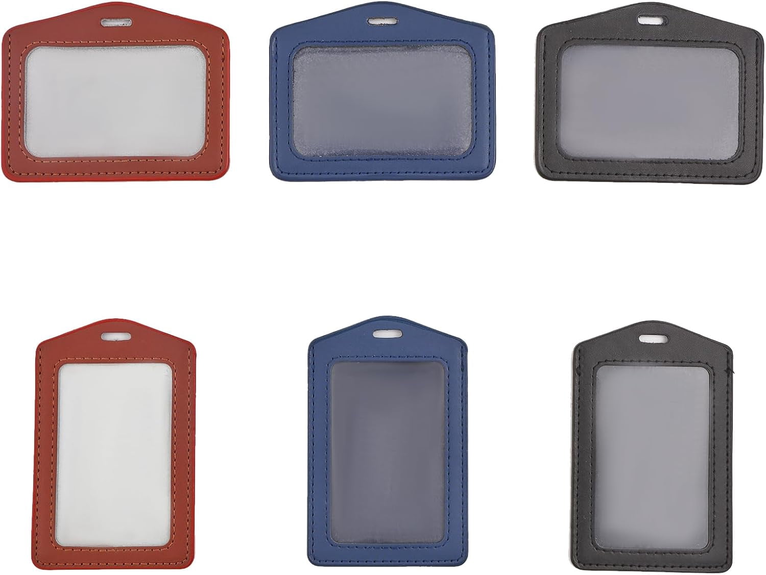 6Pcs 6Styles Leather ID Badge Holder Cowhide Leather ID Card Holder ...