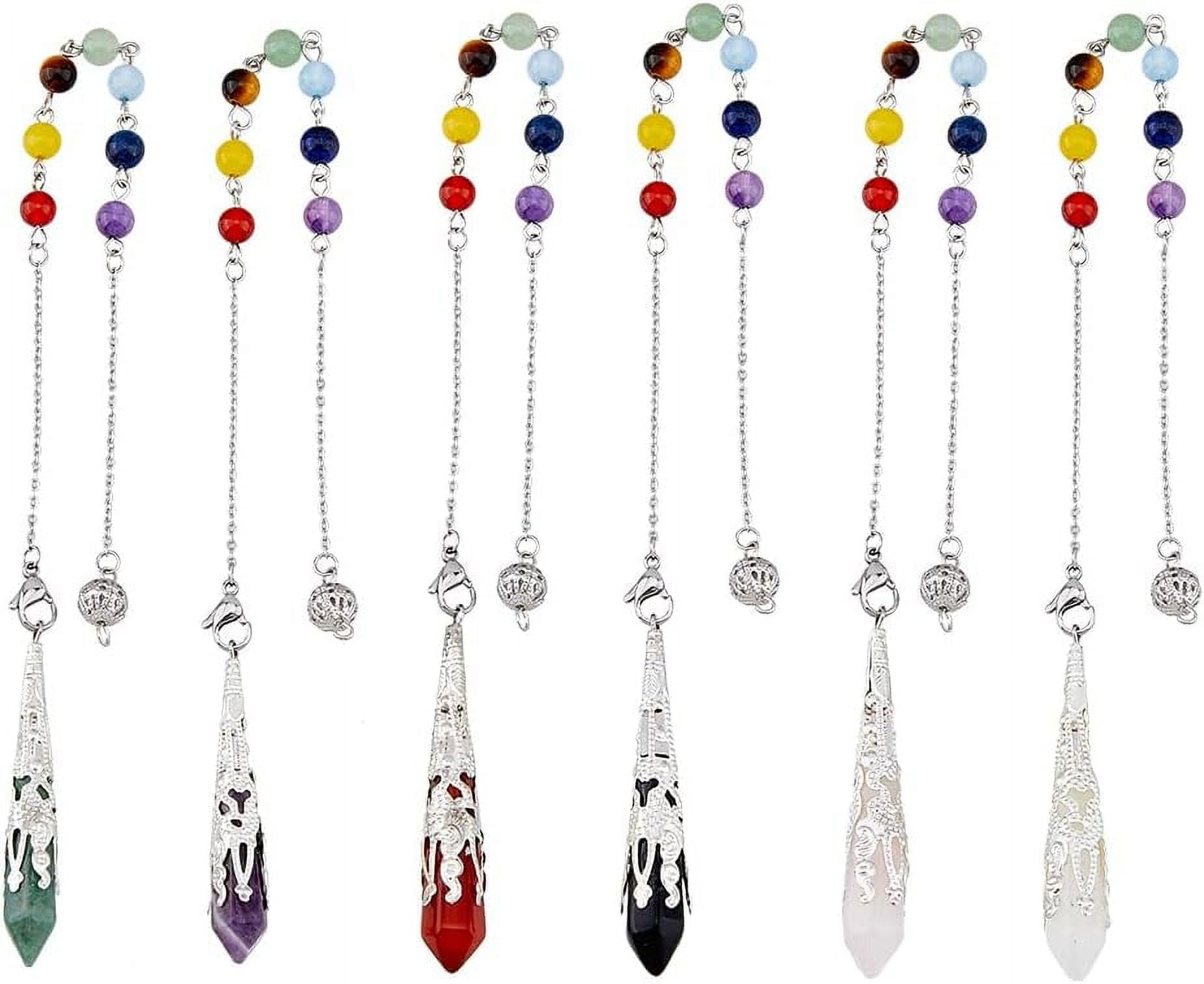 6Pcs 7 Chakra Hexagon Prism Gemstone Pointed Dowsing Pendulums with ...