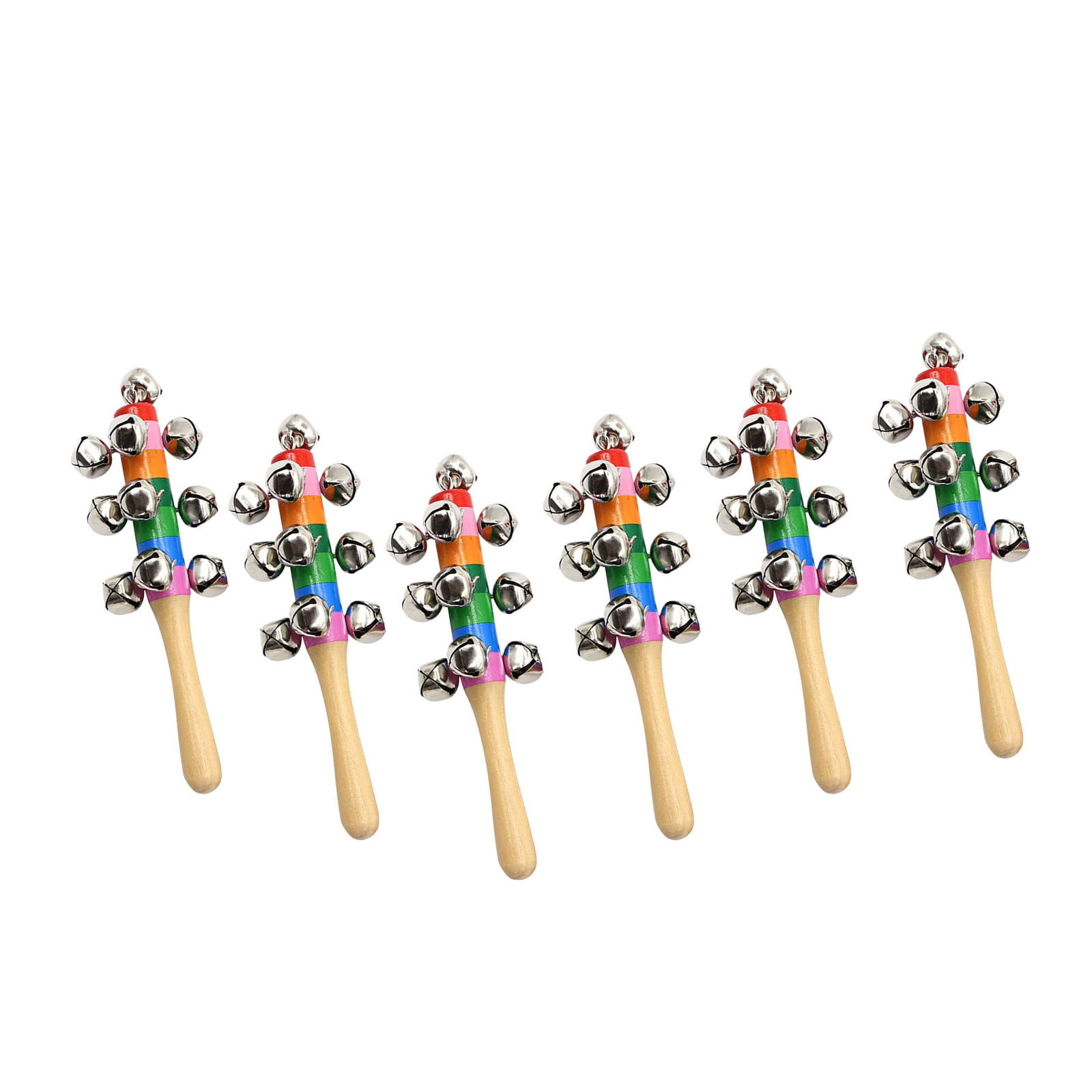 6Pcs/8Pcs/10Pcs Wooden Jingle Hand Bells for Kids Rainbow Handle Wooden ...