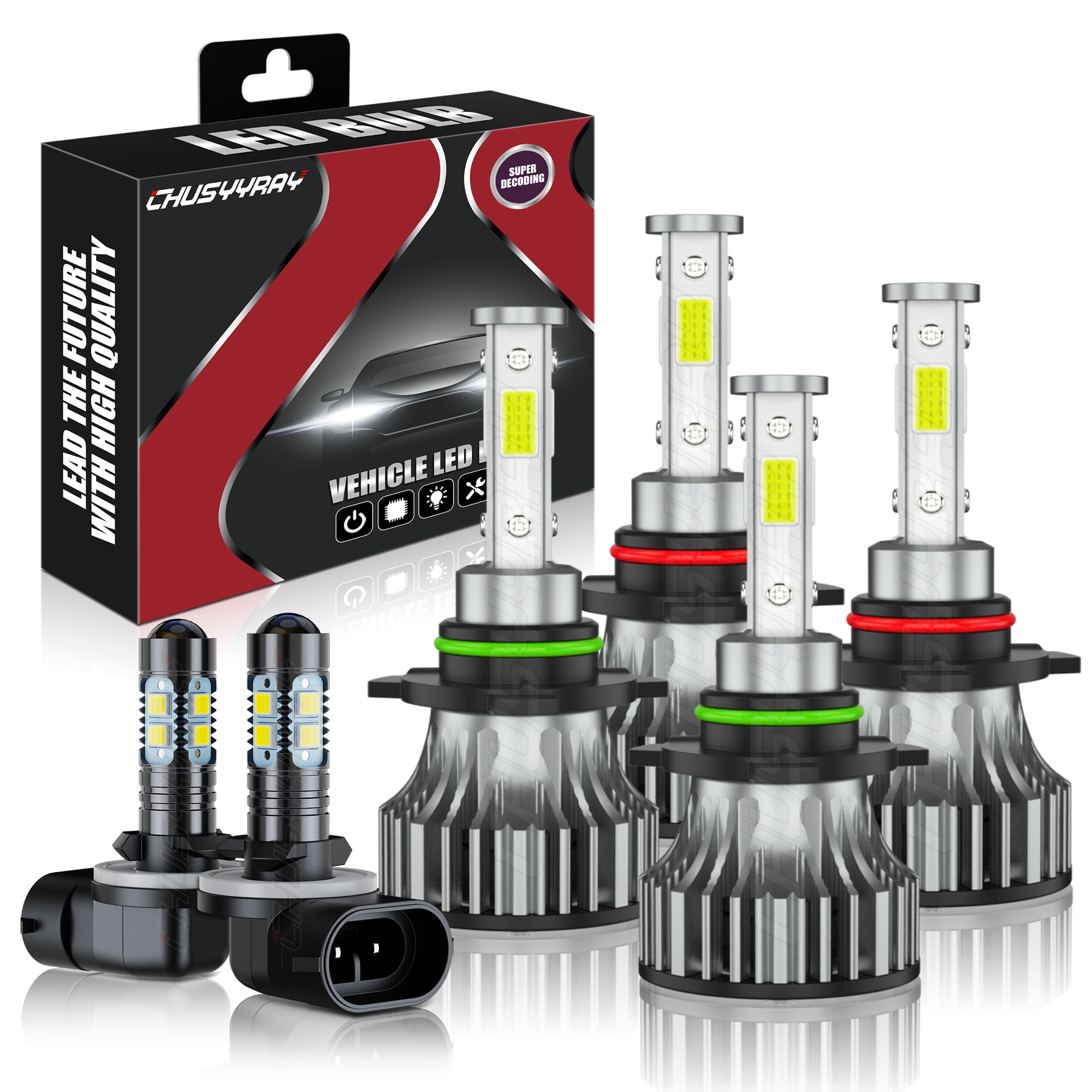 6Pcs 9005 9006 4-Side LED Headlight High Low Beam And 881/894 Fog Light ...