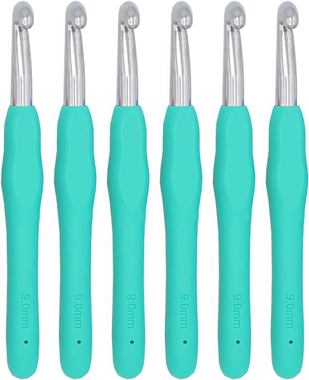 6Pcs 9mm Crochet Hooks Ergonomic Soft Grip Rubber Handle Aluminum Hook ...