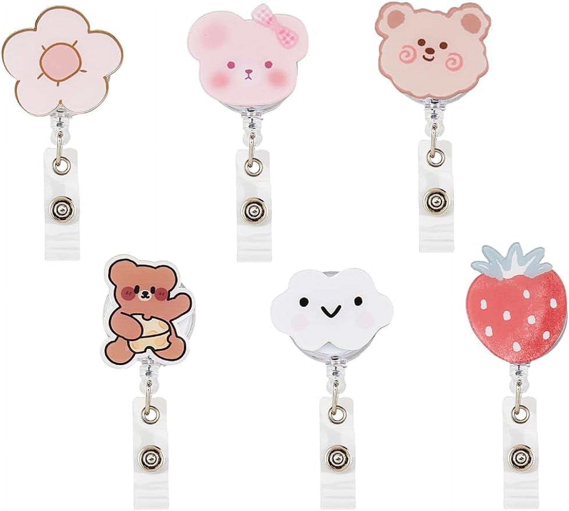 6Pcs Acrylic Badge Reel Holders Cartoon Reel Retractable Nurse Badge ...
