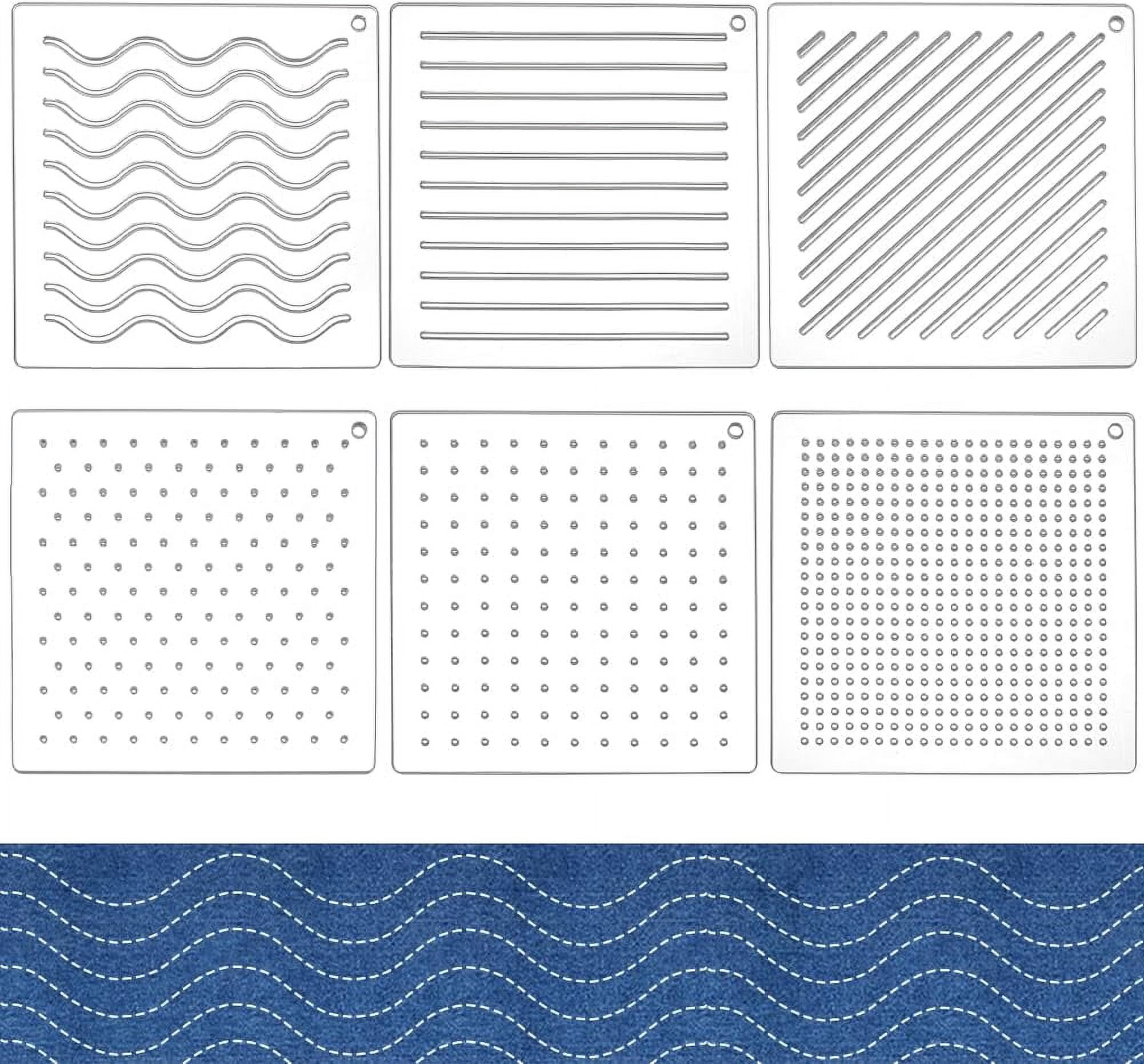 6Pcs Acrylic Sashiko Stencil Dots Lines Slashes Acrylic Embroidery Tool ...