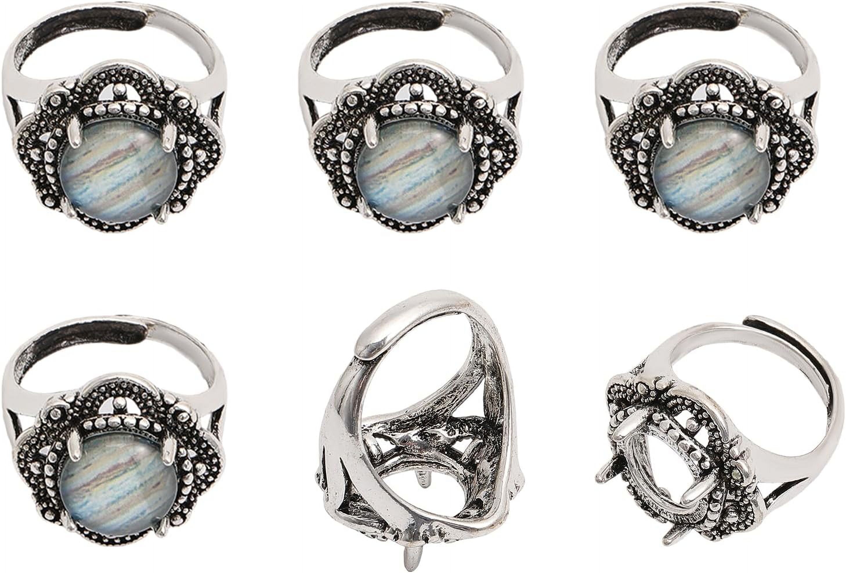 6Pcs Adjustable Alloy Finger Ring Findings with 4 Claws Prong Pad Ring ...