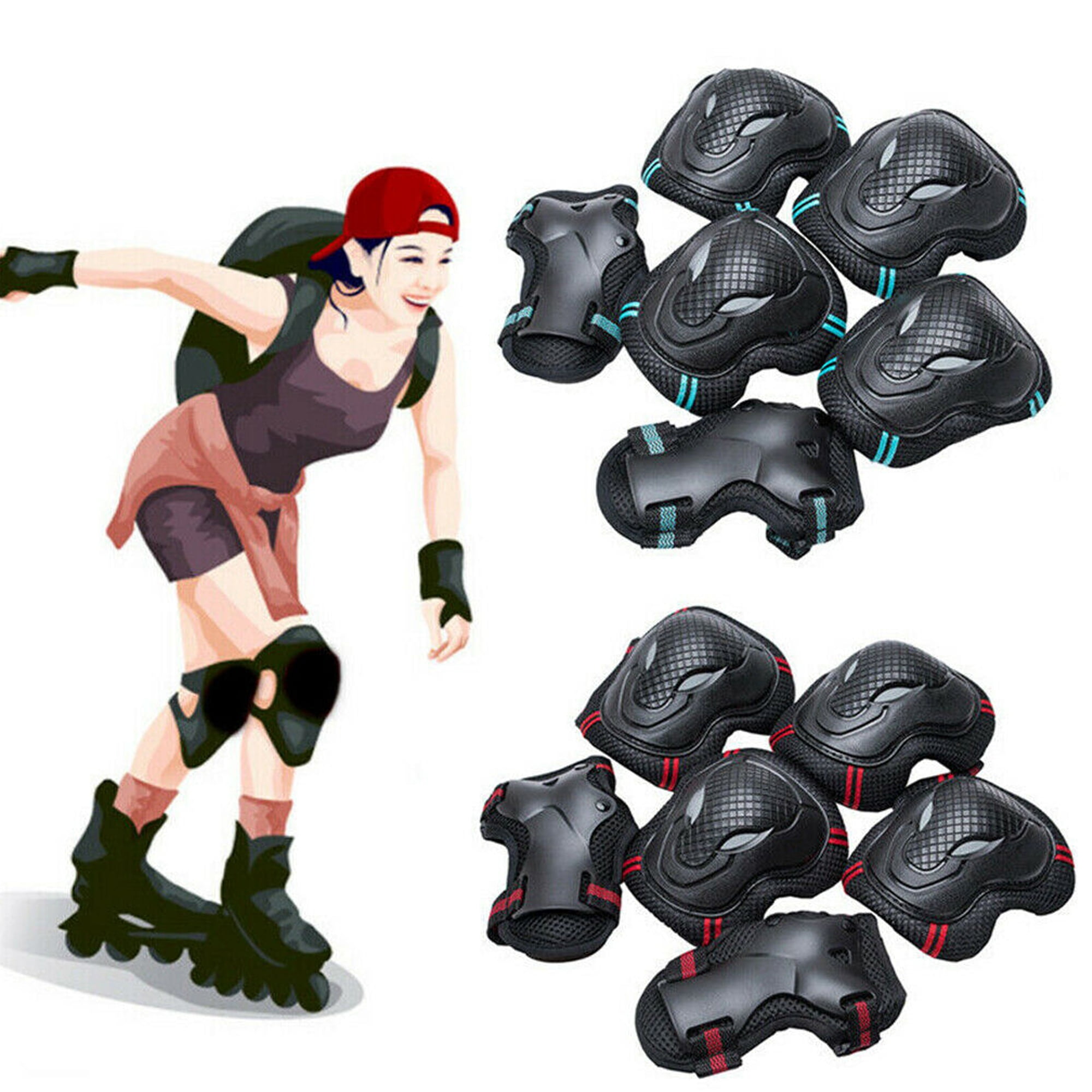 6Pcs Adults Kids Protective Gear Knee Pads Elbow Pads and Wrist Guard ...