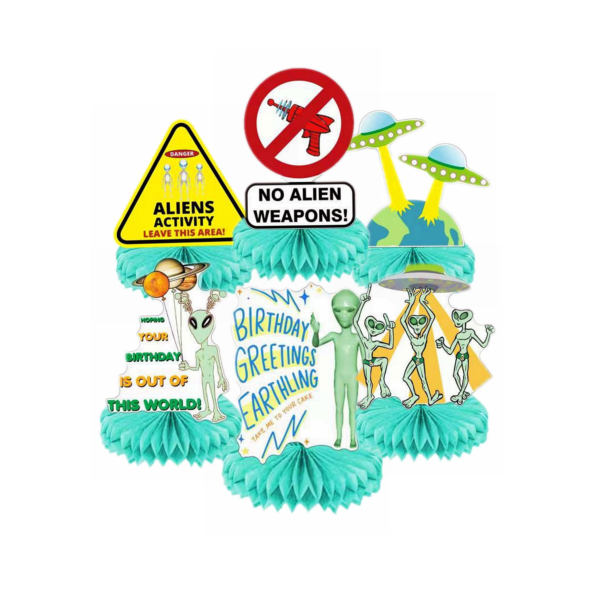 6Pcs Alien Themed Birthday MMF7 Party Honeycomb Centerpieces UFO Area ...