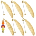 6Pcs Alloy Feather Pendant Bookmarks Beadable Bookmarks Gold 197mm ...