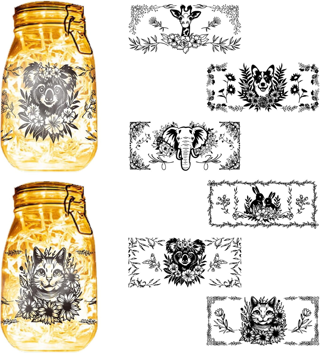 6Pcs Animals Silhouettes Mason Jar Decor Laser Cut Cardboard Scrapbook ...