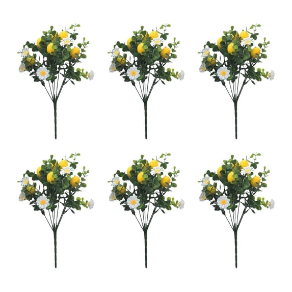 6Pcs Artificial 7-Branch Eucalyptus Lemon Flower Bouquets, Fake ...