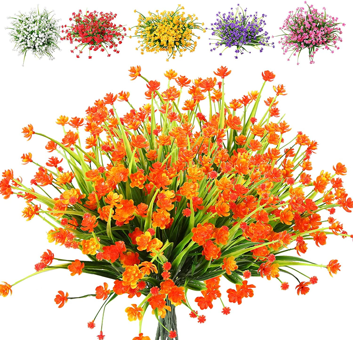 6Pcs Artificial Fake Flowers Outdoor UV Resistant Plastic Faux Greenery ...