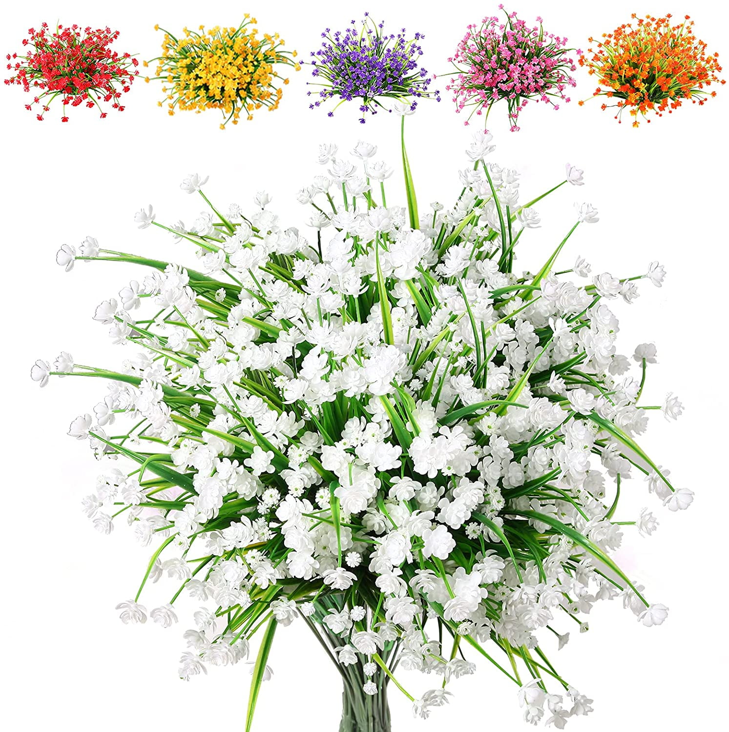 6Pcs Artificial Fake Flowers Outdoor UV Resistant Plastic Faux Greenery ...