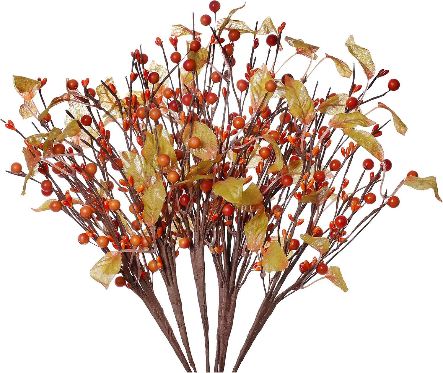 6Pcs Artificial Fall Berry Stems, Orange Pumpkin Picks Floral with ...