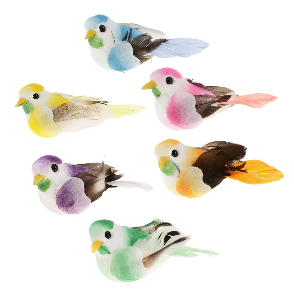 6Pcs Artificial Feathered Fake Birds Realistic Garden Foam Prop ...