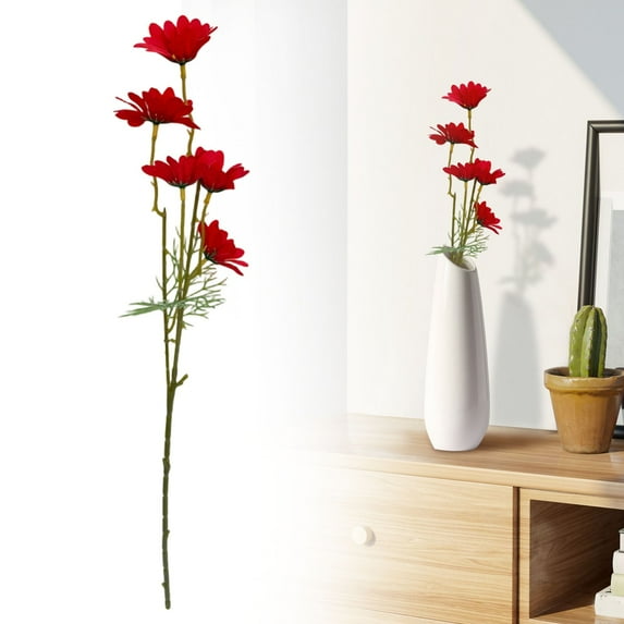 6Pcs Artificial Flowers, 1Pc Deep Red Daisies, Uv-Protected, Outdoor ...
