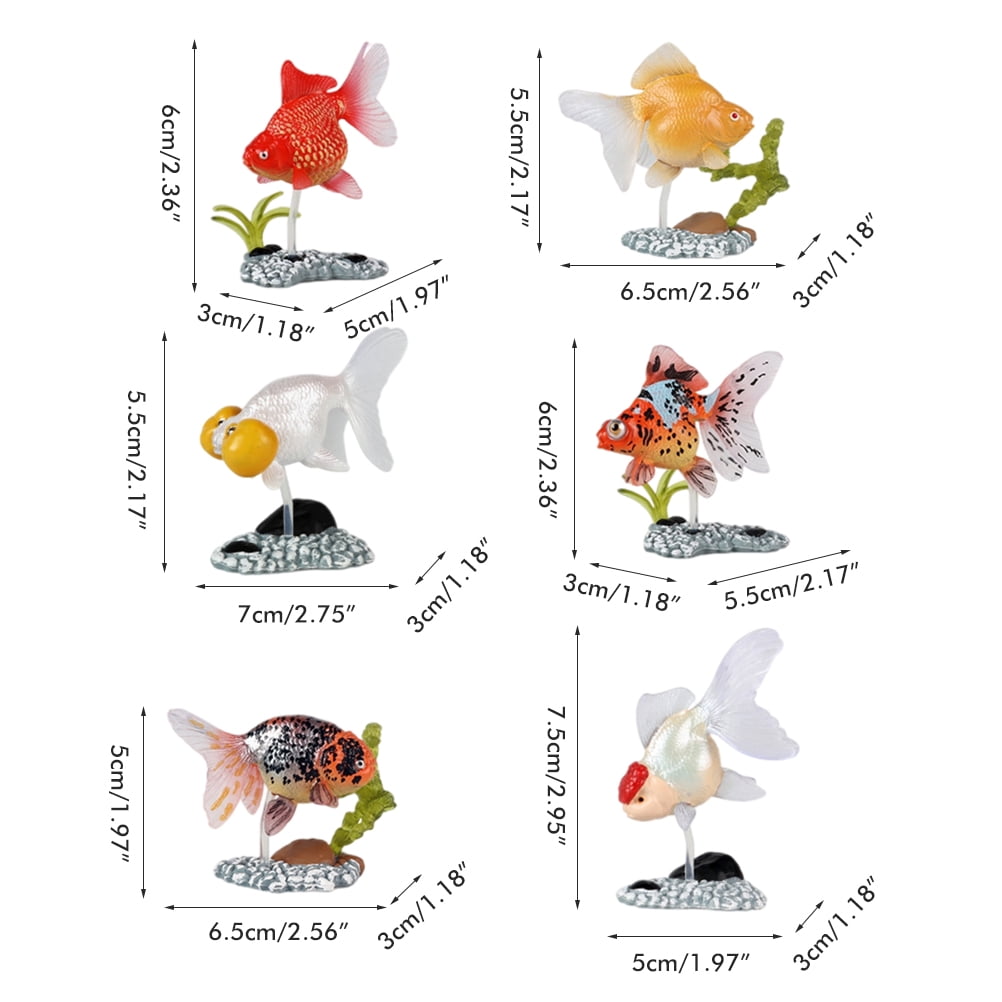 6Pcs Artificial Goldfish Figure Play Set Realistic Goldfish with Stand ...
