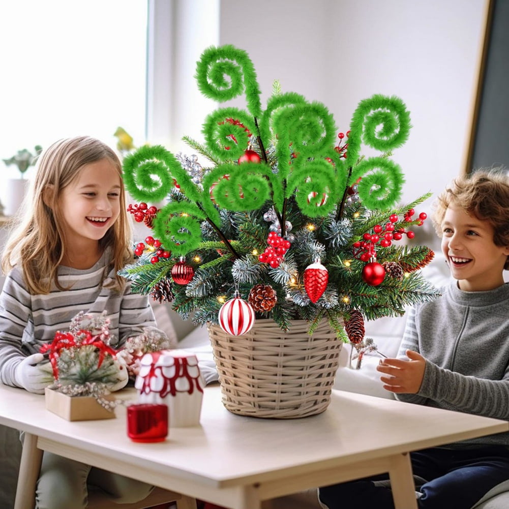 6Pcs Artificial Green Furry Curly Picks Christmas Tree Topper Decor for ...
