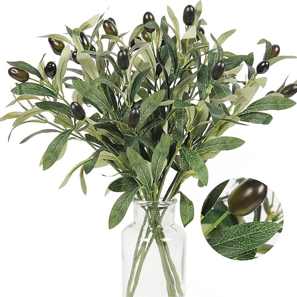 6Pcs Artificial Olive Branches with Lifelike Olive- 18" Realistic & UV ...