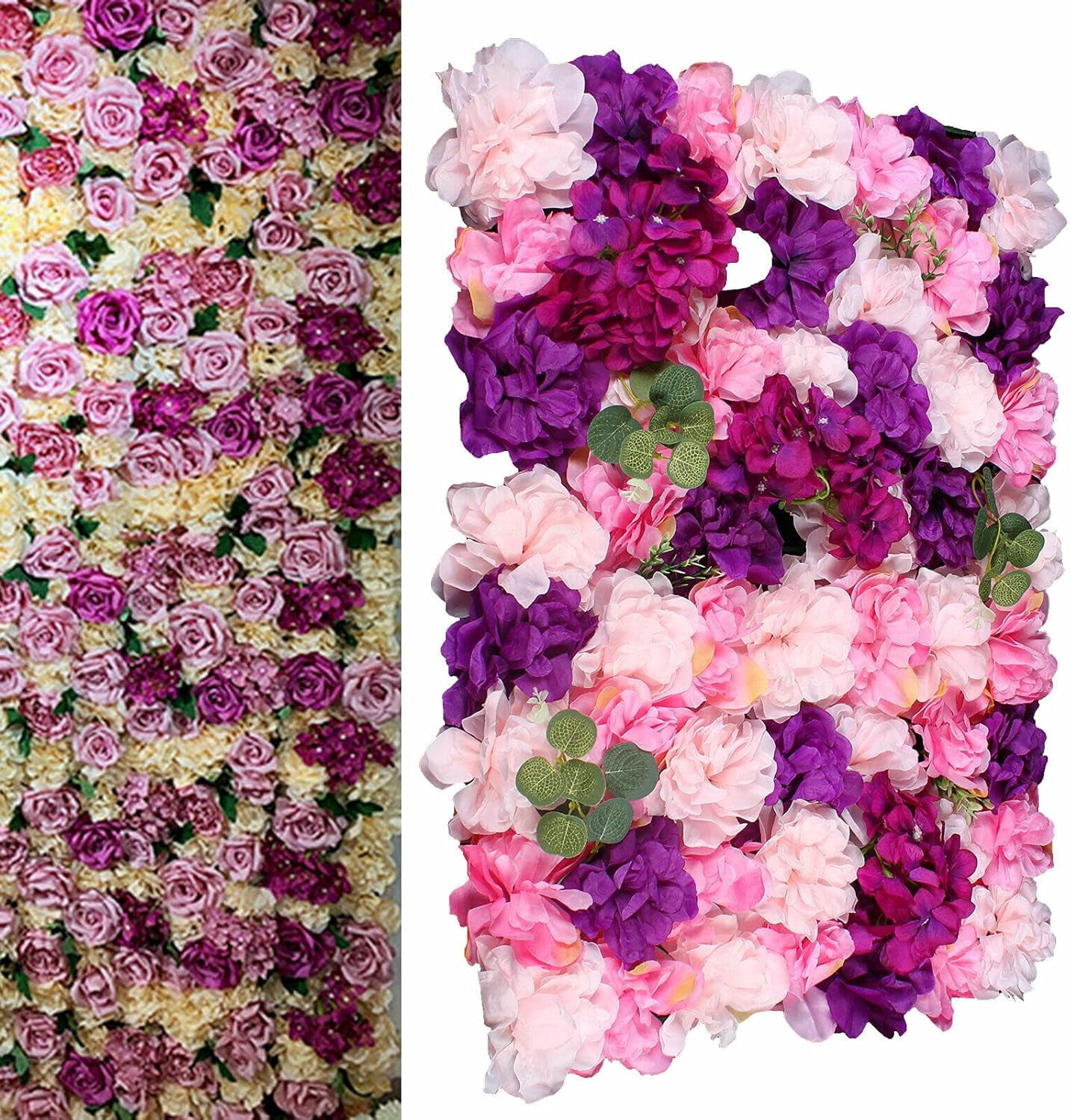 6Pcs Artificial Rose Hydrangea Flower Wall Panels Pink Purple Silk ...