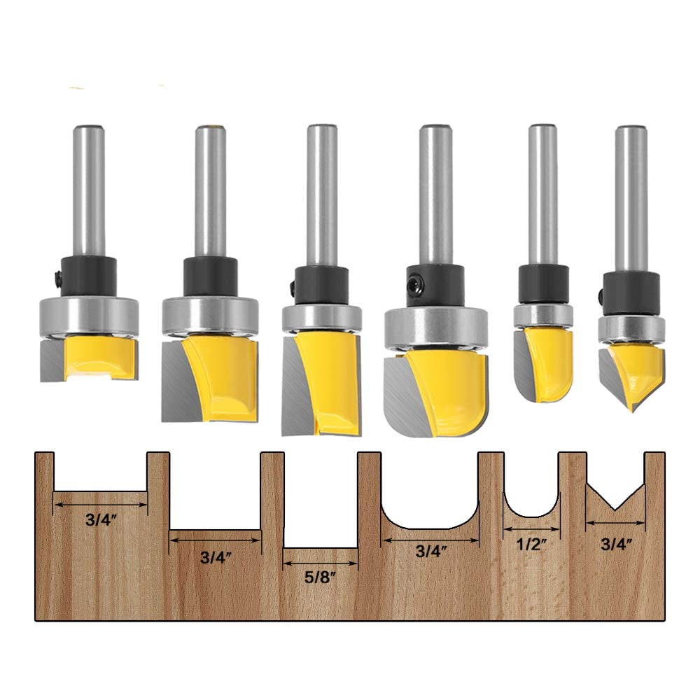 6Pcs Assorted Edge 1/4 Inch Shank Treatment Grooving Router Bit Set ...