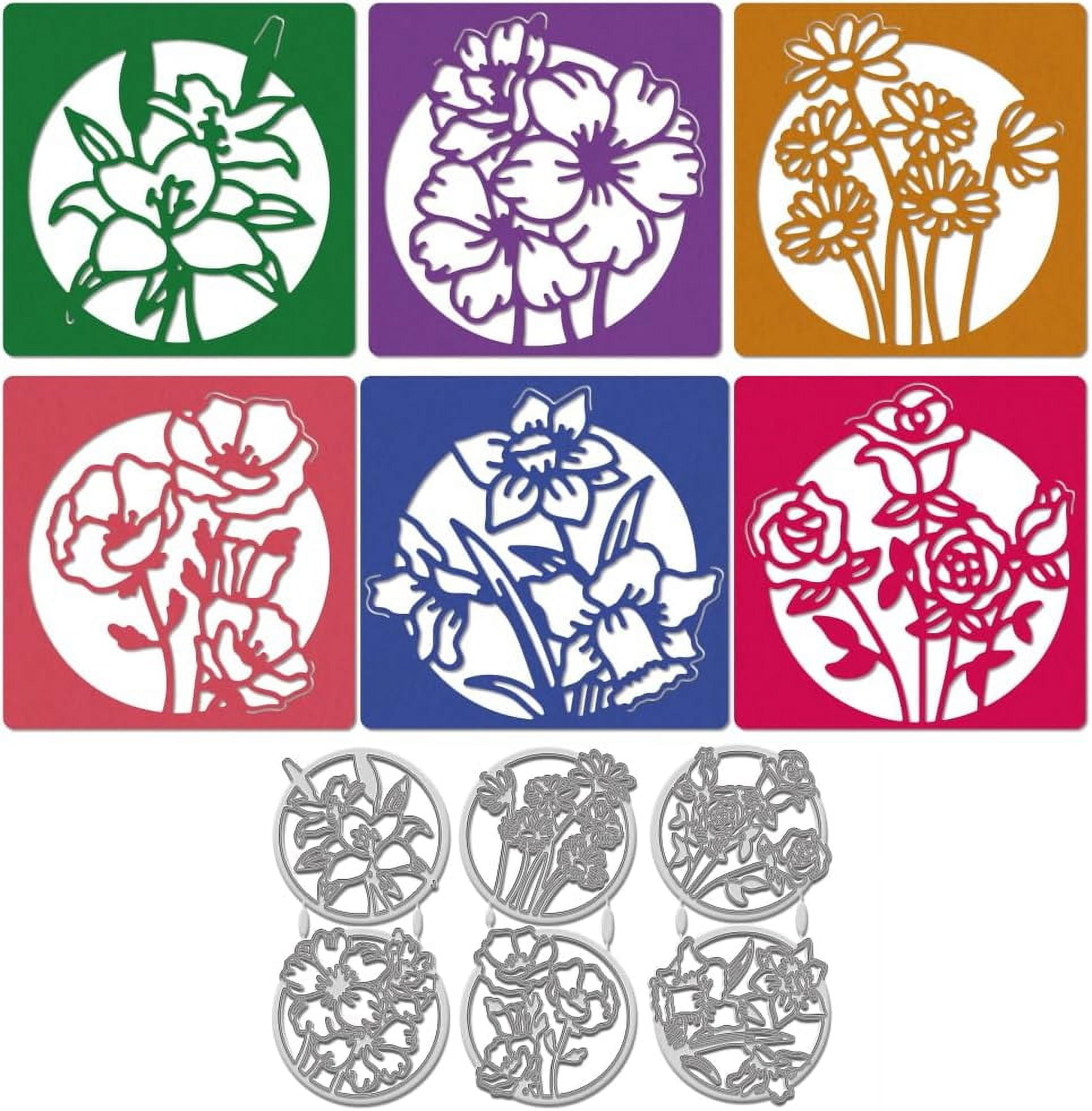 6Pcs Assorted Flower Cutting Dies Floral Pattern Circle Frame ...