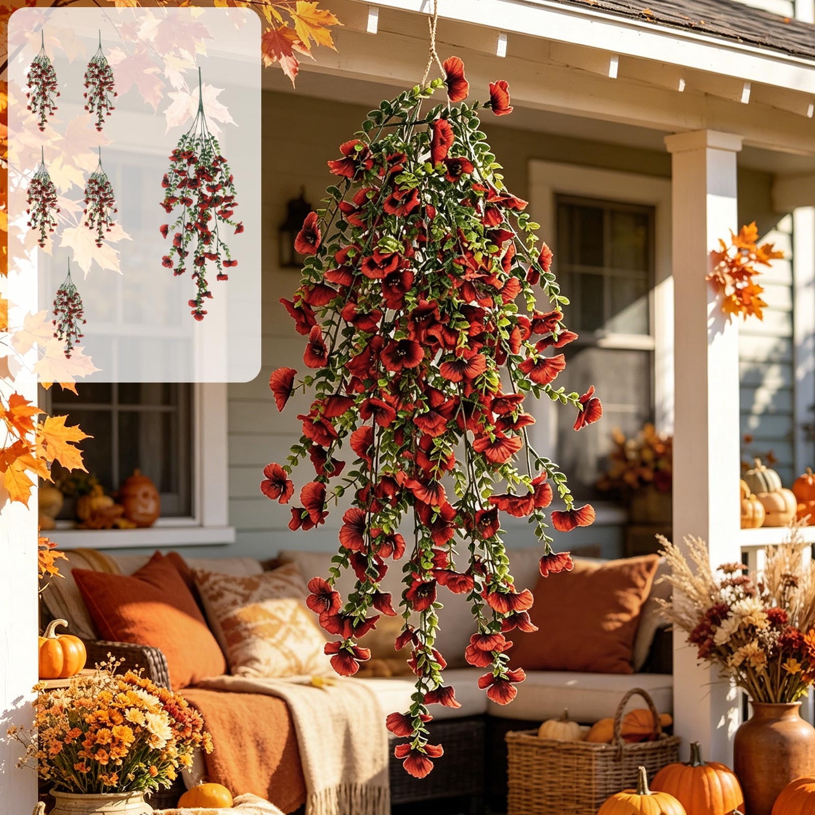 6Pcs Autumn Artificial Hanging Flower Vines, Red Orange Purple Plastic ...