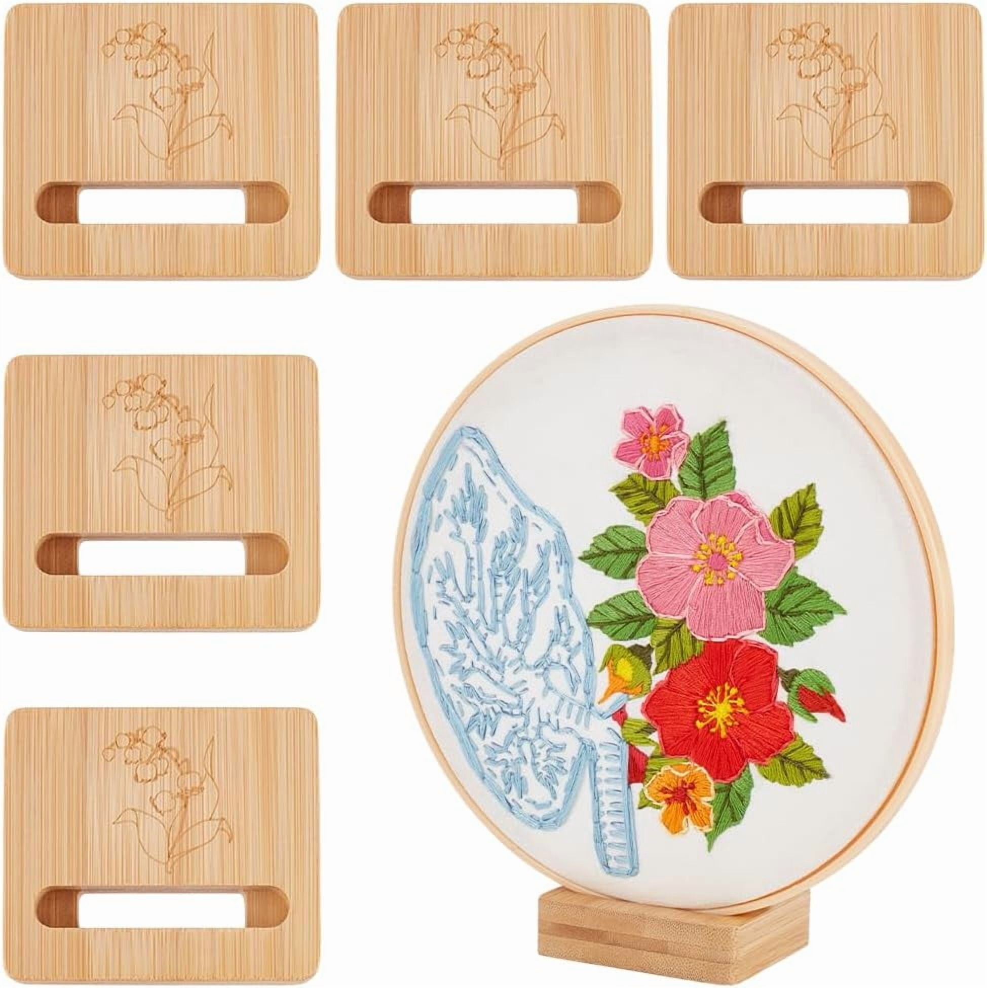 6Pcs Bamboo Embroidery Hoops Display Stand Rectangle with Flower ...