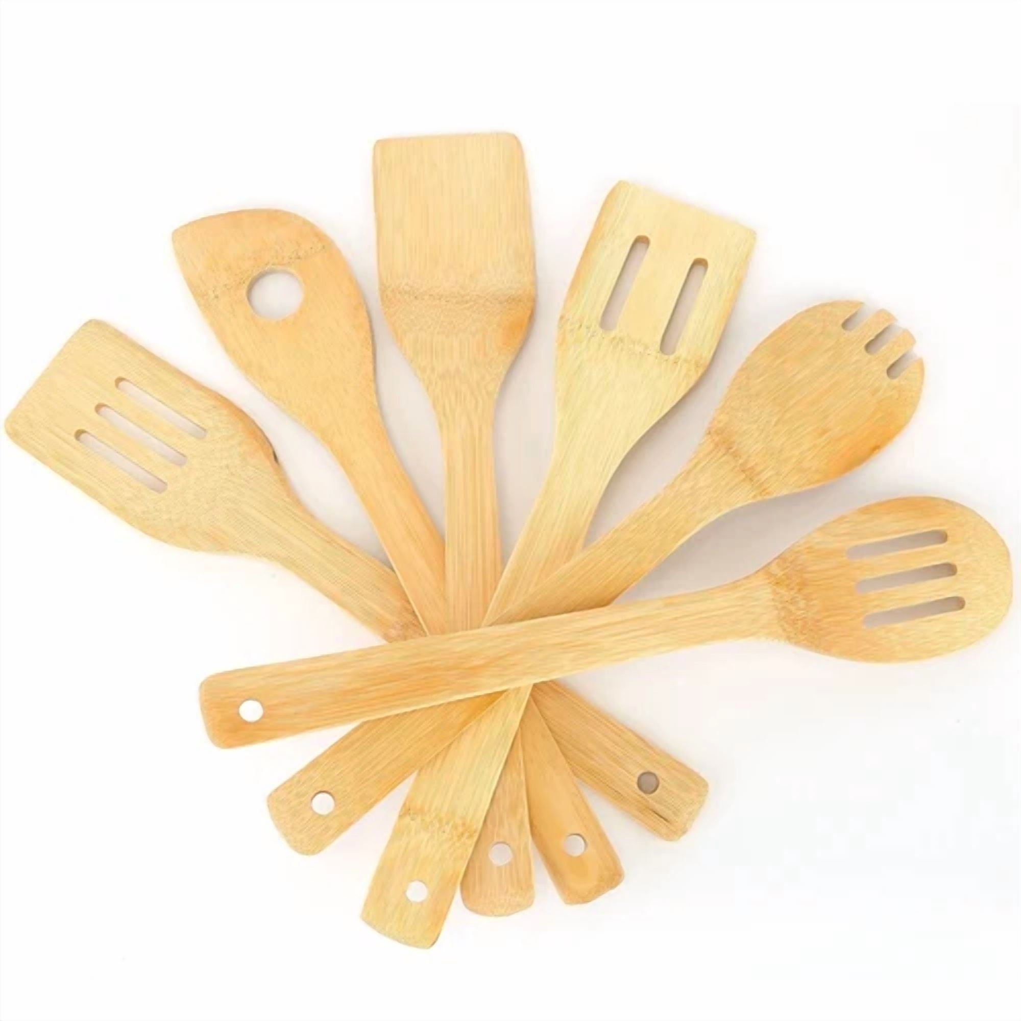 6Pcs Bamboo Spatula Kit Wooden Spoons Mixing Kitchen Utensil Cooking ...