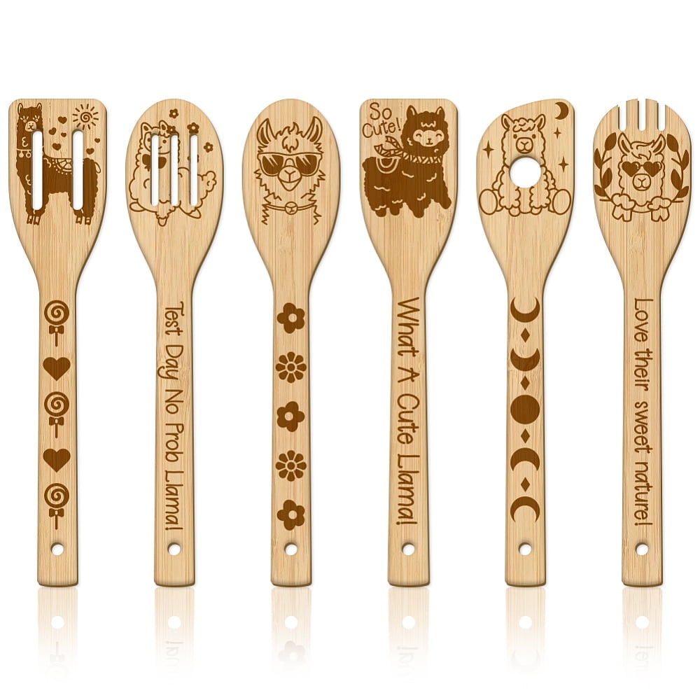 6Pcs Bamboo Spoons & Knifes & Forks Flatware for Dessert Alpaca ...