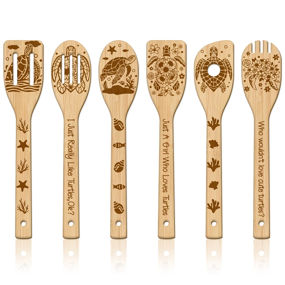 6Pcs Bamboo Spoons Knifes Forks Flatware for Dessert Turtle 60x300mm 6 ...