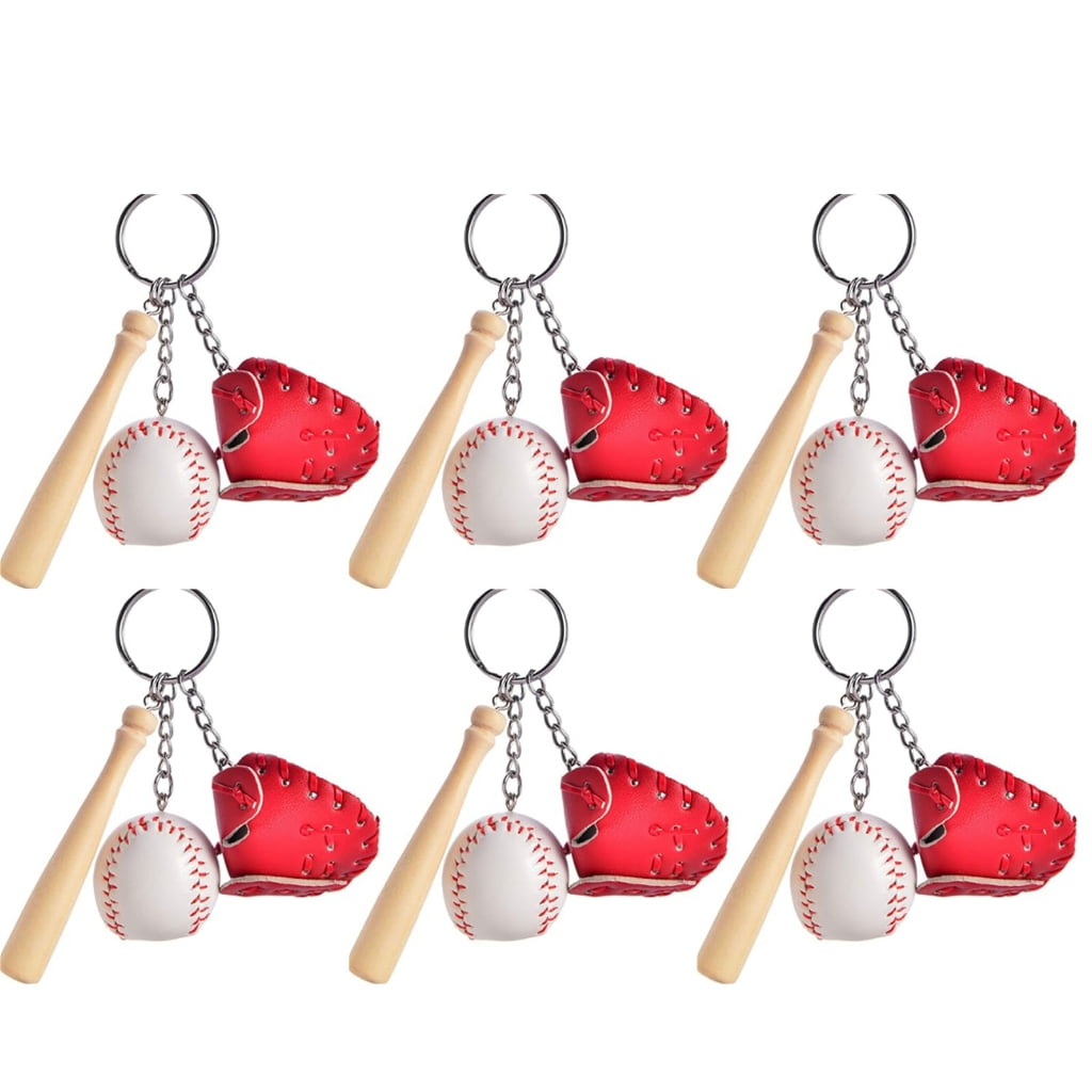 6Pcs Baseball Bat Glove Pendant Keyring Baseball Key Holder Keychain ...