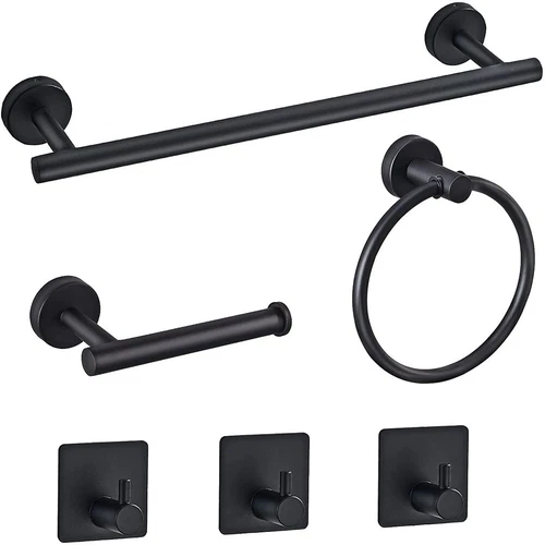 6Pcs Bathroom Hardware Accessories Set Towel Bar Set Black - Walmart.com